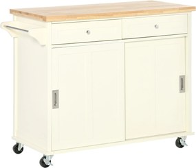HOMCOM Multifunkční kuchyňský vozík se skládacími koly, 2 posuvné dveře, 2 zásuvky a závěsná tyč, 110x49,5x89,5 cm, krémová | Aosom