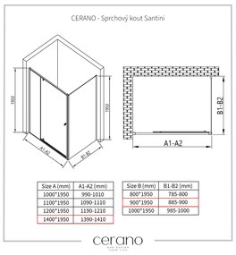 CERANO - Sprchový kout Santini L/P - černá matná, transparentní sklo - 140x90 cm - křídlový