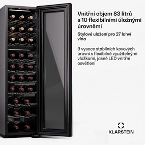 Klarstein Shiraz 27 Duo, vinotéka, 2 zóny, 83 l/27 lahví, 5-18 / 5-18 °C, dotykové ovládání