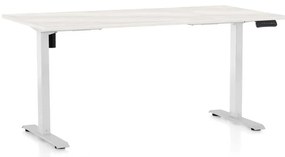 Výškově nastavitelný stůl OfficeTech B, 160 x 80 cm, bílá podnož, bílý jasan