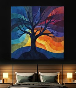 Obraz na plátně - Strom života Slunce za obzorem FeelHappy.cz Velikost obrazu: 60 x 60 cm