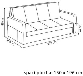 Pohovka VIVA IV PUFF | 173 cm | rozkládací + úložný prostor | kapsy na bocích | VÝBĚR TKANIN