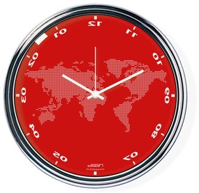 Červené svisle zrcadlené hodiny s mapou (32 cm)
