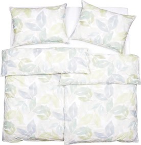 SCANquilt povlečení KLASIK DESIGN pastel leaves tyrkysovozelená 140 x 200/70 x 90 cm