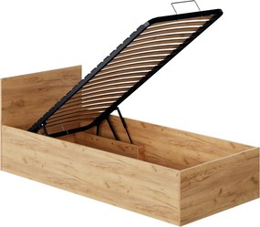 Postel s kovovým roštem a úložným prostorem, 90x200, dub craft zlatý, DOLI