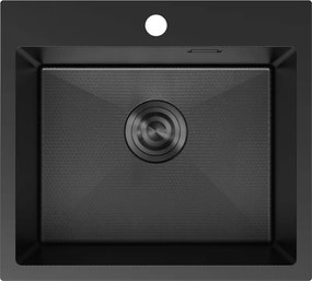 Mexen Solix, 1-komorový nerezový dřez 500 x 450 mm, černá, vzor voština, 6402501000-70HC