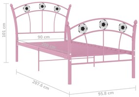 vidaXL Rám postele s fotbalovým motivem růžový kov 90 x 200 cm