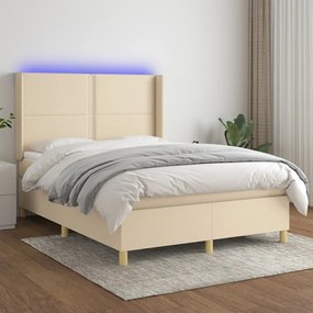 Box spring postel s matrací a LED krémová 140x200 cm textil