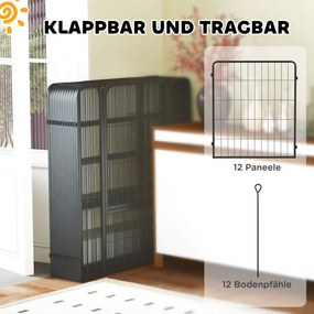 PawHut Playpen pro štěňata s 12 panely 68x100 cm - Dveře, kolíky do země, flexibilní, skládací ochranný kryt - Volný prostor, 100 cm vysoký
