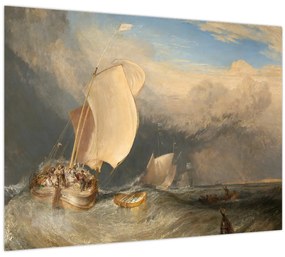 Skleněný obraz - William Turner, Fishing Boats with Hucksters Bargaining for Fish, reprodukce (70x50 cm)