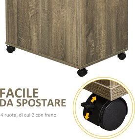 HOMCOM Víceúčelový Kuchyňský Vozík s 4 Kolíky, Skříňka se Policí pro Mikrovlnku z Dřevotřísky, 60,4x40,3x97cm, Šedá