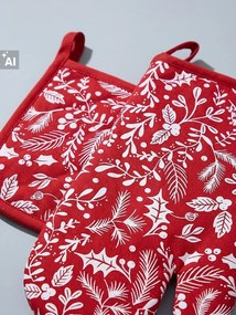 Sinsay - Vánoční sada: kuchyňská chňapka a podložka pod hrnec s rostlinným vzorem 2 pack - červená