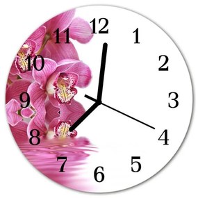 Nástěnné hodiny obrazové na skle - Orchidej tmavě růžová