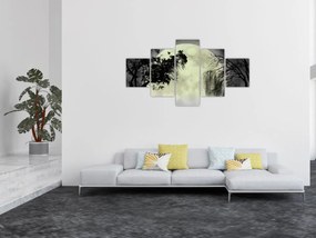 Obraz - Úplněk nad hladinou, černobílá varianta (125x70 cm)