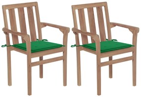 Zahradní židle 2 ks zelené podušky masivní teakové dřevo,  3062213