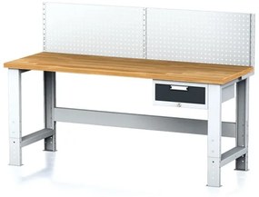 Alfa 3 Nastavitelný dílenský stůl MECHANIC I , závěsný box na nářadí, nástavba, 1 zásuvka, 2000x700x700-1055 mm, antracit