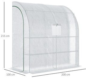 Outsunny fóliový skleník na rajčata 200x100x215cm s oknem ze síťoviny a rolovacími dveřmi UV ochrana v bílé barvě pro rostliny a zahradu