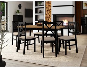 Stůl se 6 židlemi - AL43, Barva dřeva: dub artisan - L, Potah: Zetta 297, Barvy nožiček: Bíla