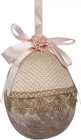 Béžové závěsné vajíčko s krajkou a mašlí Fancy - Ø 14*18 cm