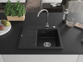 Mexen Ben granitový dřez 1-komorový s odkapávačem, pravý 600 x 500 mm, černý, chromový sifon - 6523605000-77