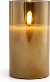 LED svíčka ve skle na baterie, Ø 7,5 × 15 cm, zlatá, 2× AA