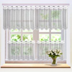 Forbyt žakarová vitrážová záclona 606788 puntíky a květinky, s bordurou, bílá, výška 40cm (v metráži)
