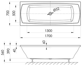Polysan LILY obdélníková vana s konstrukcí 170x70x39cm, bílá, 72231