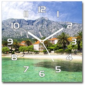 Wallmuralia Skleněné hodiny čtverec Pláž v Chorvatsku 30x30 cm