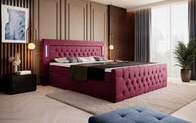 Boxspring postel ELEGANCE s úložným prostorem, LED a USB, samet Velikost postele: 140 × 200 cm, Barvy sametu: Bordó samet, Výběr matrace: Oboustranná…