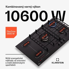 Klarstein MultiChef 5, indukční a plynová varná deska, 5 varných zón, 3 plynové hořáky, 2 indukční varné desky, FlexZone