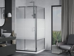 Mexen Apia posuvný sprchový kout 90 x 90 cm, 5mm sklo, chromový profil-čiré sklo/pásy + slim sprchová vanička 5cm, 840-090-090-01-20-4010