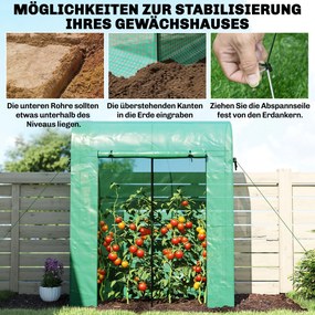Skleník na rajčata Fóliový skleník s rolovacími dveřmi Okno ze síťoviny Oblouková střecha 170 x 68 x 200 cm Zelený
