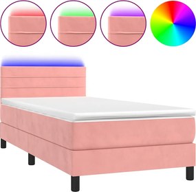 Box spring postel s matrací a LED růžová 80 x 200 cm samet 3134434