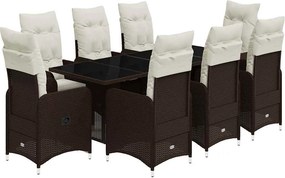 9dílný zahradní bistro set s poduškami hnědý polyratan 3277074