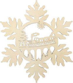 AMADEA Dřevěná ozdoba vločka s vláčkem 20 cm