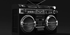Obraz disco rádio z 90. let v černobílém provedení - 120x60 cm