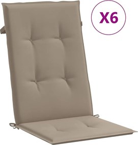 Podušky na židli vysoké opěradlo 6 ks taupe 120x50x3 cm textil 314112