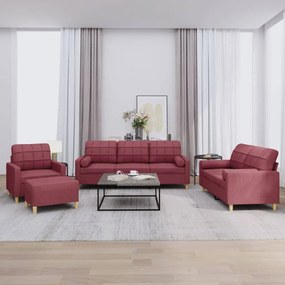 3dílná sedací souprava s poduškami vínová textil