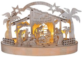 SOLIGHT Vánoční dřevěný betlém podsvícený, 5x LED, přírodní dřevo, 25cm, 2x AA