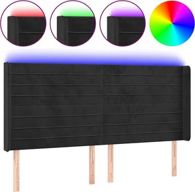 Čelo postele s LED černé 203 x 16 x 118/128 cm samet 3124256