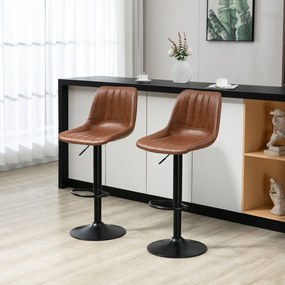 HOMCOM Sada 2 barových židlí Výškově nastavitelná pultová stolička imitace kůže Bistro stolička s kroužkem na nohy ocelová hnědá do kuchyně a baru | …