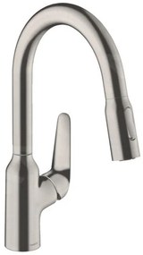 Hansgrohe Focus M42, dřezová baterie M429-H180 s výsuvnou sprškou, vzhled nerezavějící oceli, HAN-71801800