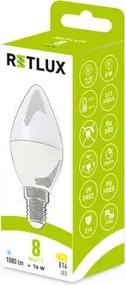 RETLUX RLL 631 C37 E14 candle 8W / 1080 lm / 6500K - denní bílá / D