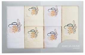 Sada bavlněných ručníků s výšivkou Bílo - Krémová ALEMI