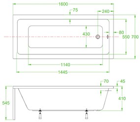 BPS-koupelny Akrylátová obdélníková vana k vestavbě HYD-NIL160-VEST 160x70 cm bílá, odtokový komplet chrom