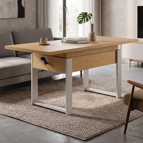 Rozkládací polohovací konferenční stolek HOGO 3v1 | 120-157x62,5-74,5x67 cm | síla horní desky 32 mm | dub bookmatch/nohy kašmír