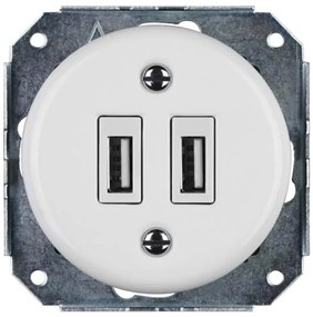 Bohemia-Design -Porcelánová retro USB napájecí zásuvka bez rámečku 2x USB-A bílá 12359364