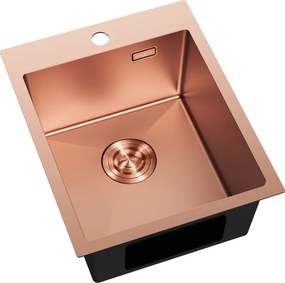 Mexen Solix, 1-komorový nerezový dřez 400 x 500 mm, broušená měď, 6406401000-65