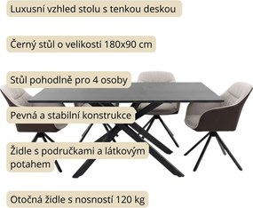 Vikio Jídelní set pro 4 osoby 180x90 cm černý, krémová látka VJS208-4K