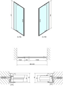 Polysan Polysan, EASY LINE otočné sprchové dveře 880-1020mm, sklo BRICK, EL1738